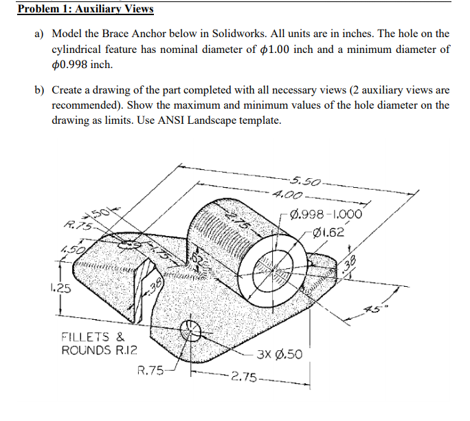 Solved Team Problem 1: Auxiliary Views a) Model the Brace | Chegg.com
