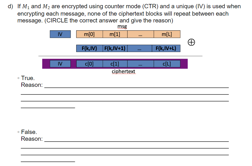 Solved d) If M1 and M2 are encrypted using counter mode | Chegg.com