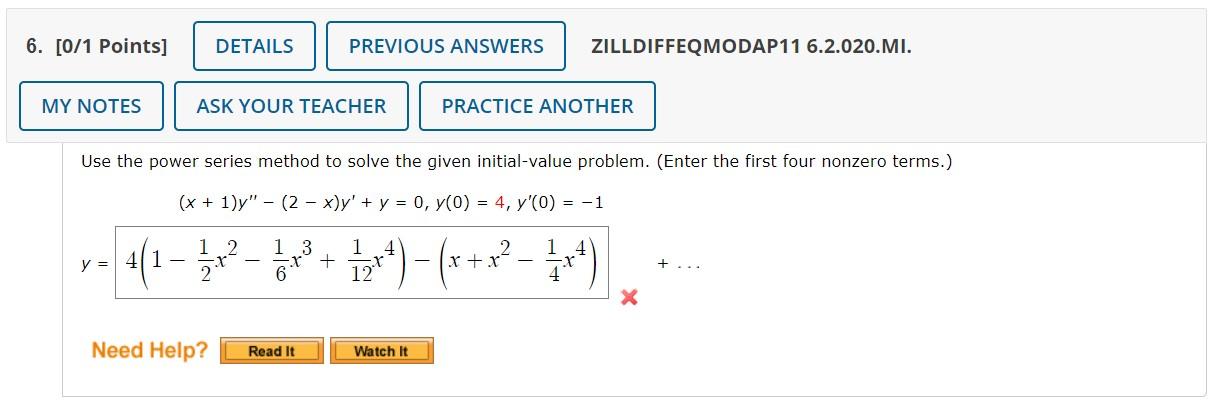 Solved 6. [0/1 Points] DETAILS PREVIOUS ANSWERS | Chegg.com