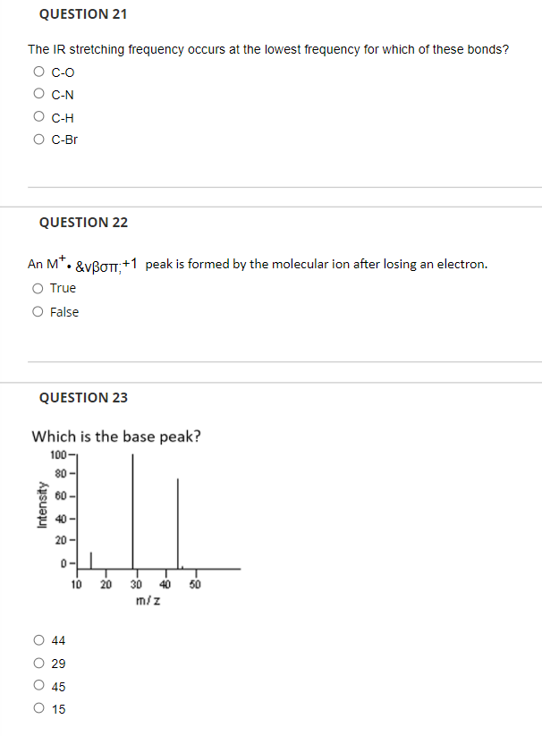Solved QUESTION 21 The IR stretching frequency occurs at the | Chegg.com