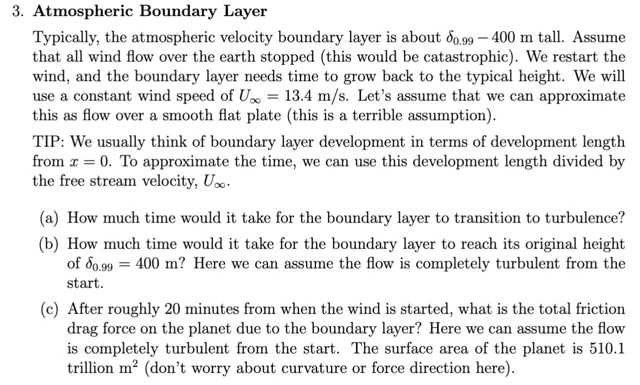 Solved 3. Atmospheric Boundary Layer Typically, the | Chegg.com