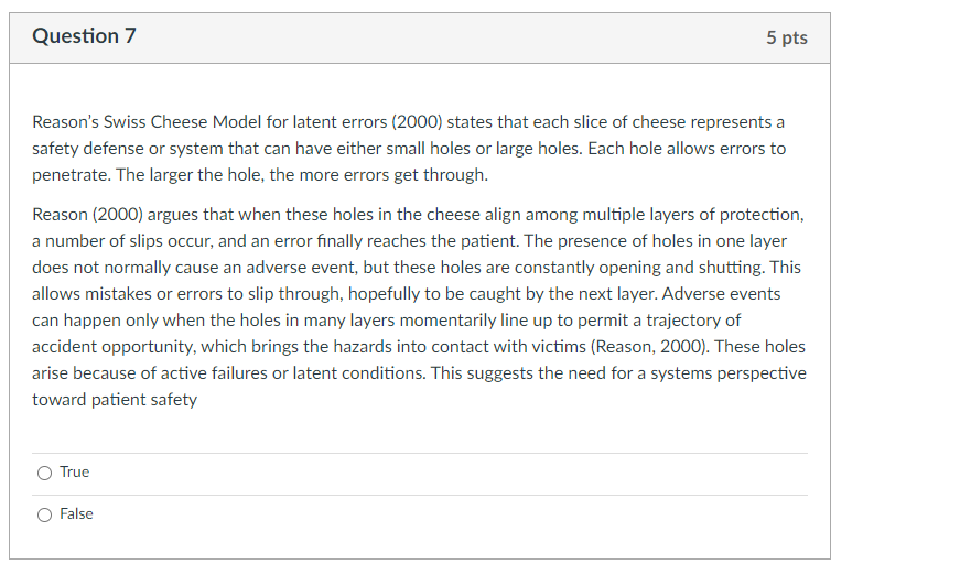 Solved Reason's Swiss Cheese Model for latent errors (2000) | Chegg.com