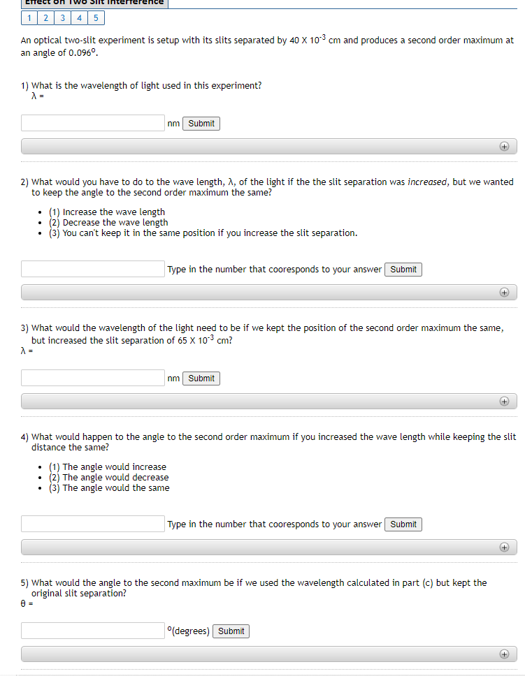 Solved Interference 2 3 4 5 An optical two-slit experiment | Chegg.com