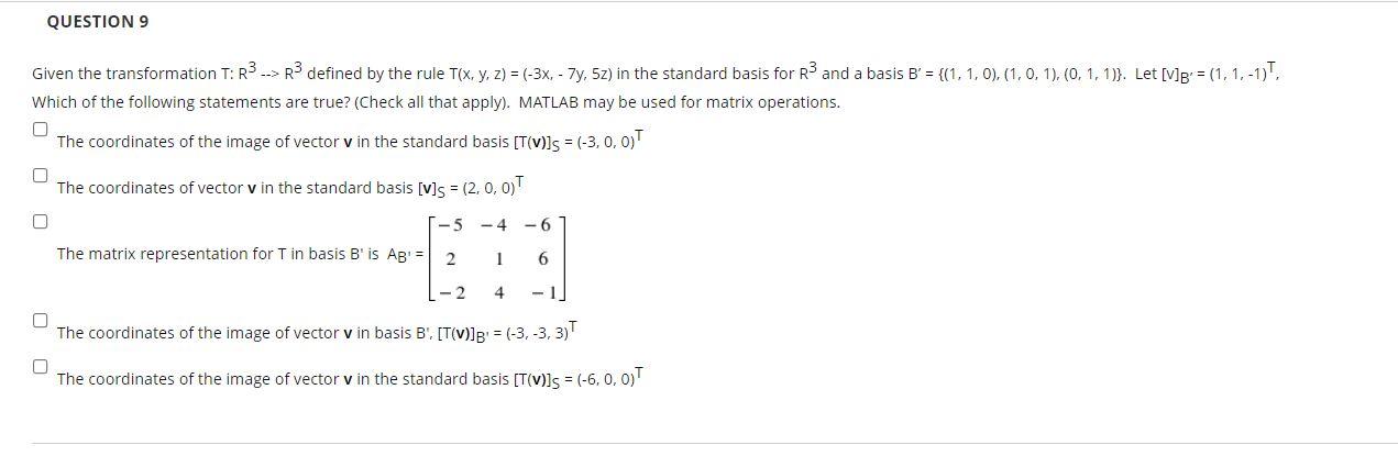 Solved QUESTIONS Given the transformation T: R3 --> R3 | Chegg.com
