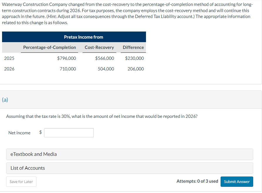 Solved Waterway Construction Company changed from the | Chegg.com