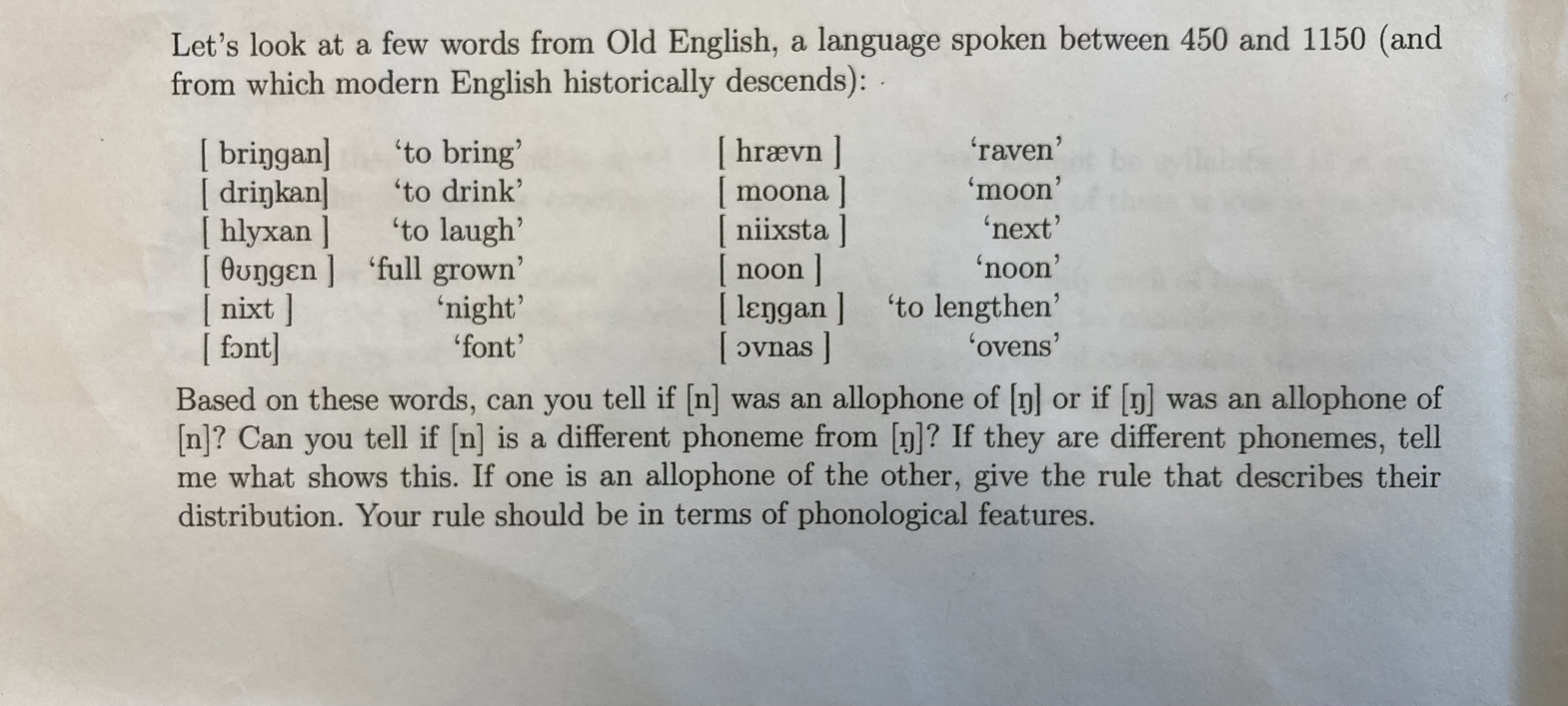 Let's look at a few words from Old English, a | Chegg.com