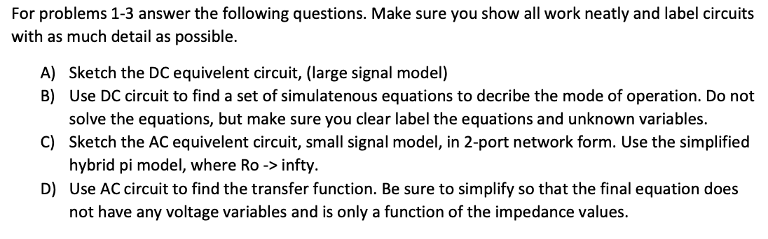 Solved For problems 1-3 answer the following questions. Make | Chegg.com