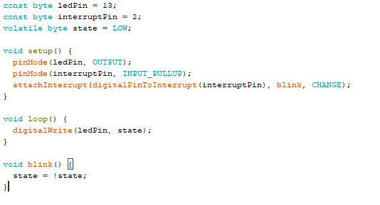 Solved const byte ledPin = 13; const byte interruptPin = 2; | Chegg.com