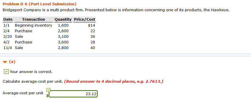 Solved Problem 8-6 (Part Level Submission) Bridgeport | Chegg.com