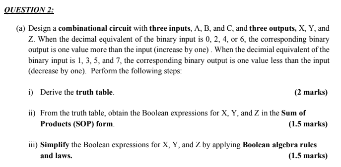 Solved QUESTION 2: (a) Design a combinational circuit with | Chegg.com