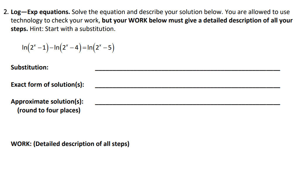 Solved Log-Exp equations. Solve the equation and describe | Chegg.com