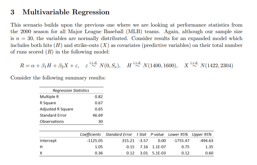 Solved 3 Multivariable Regression This scenario builds upon | Chegg.com