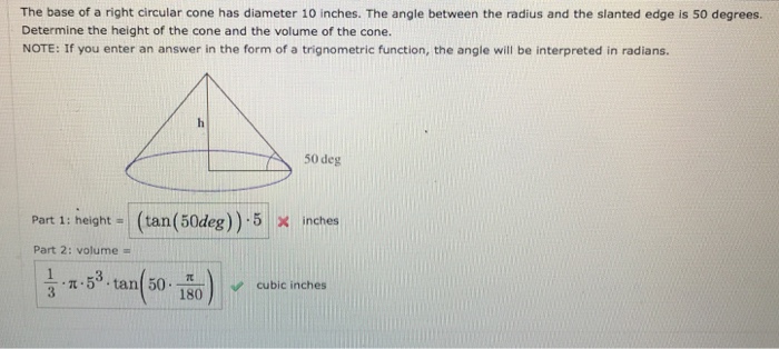 Solved The base of a right circular cone has diameter 10 | Chegg.com