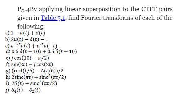 Solved P5.4By applying linear superposition to the CTFT | Chegg.com