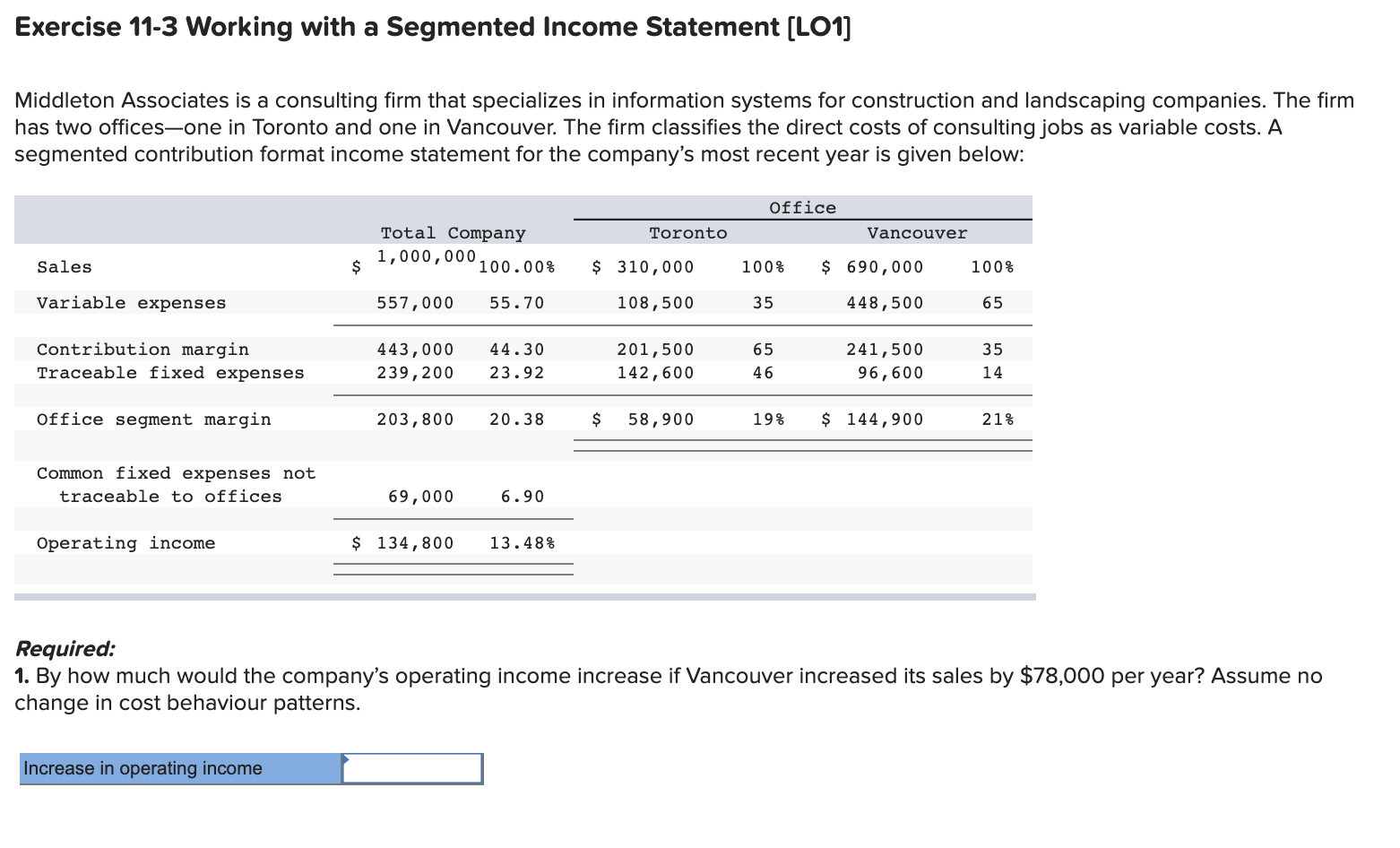 Solved Exercise 11-3 Working with a Segmented Income | Chegg.com