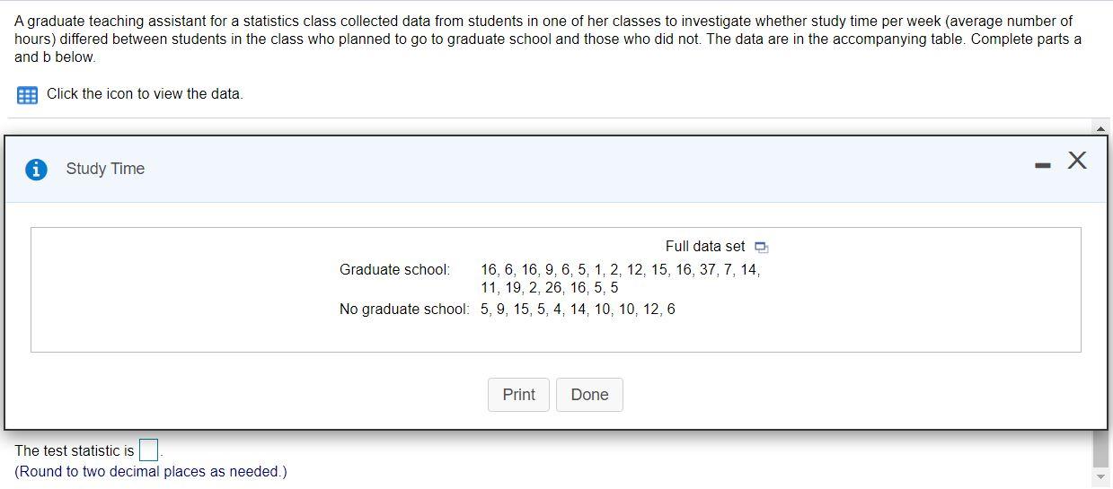 Solved A graduate teaching assistant for a statistics class | Chegg.com