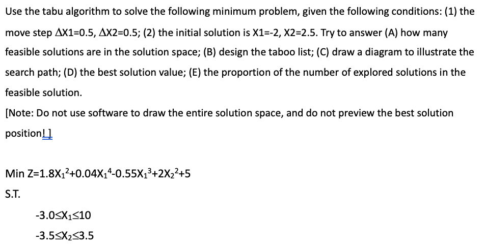 Use the tabu algorithm to solve the following minimum | Chegg.com