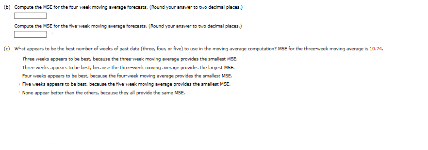 Solved a) Compute four-week and five-week moving averages | Chegg.com