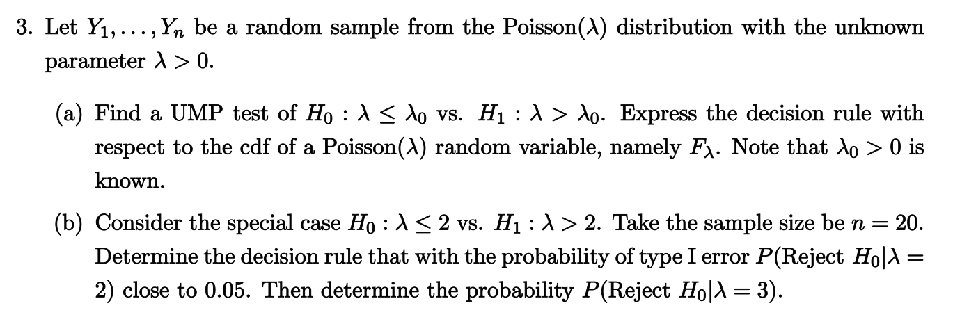 Solved Let Y1,…,Yn be a random sample from the Poisson(λ) | Chegg.com