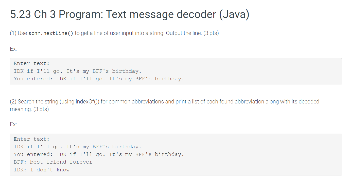 Solved 5.23 Ch 3 Program: Text message decoder (Java) (1) | Chegg.com