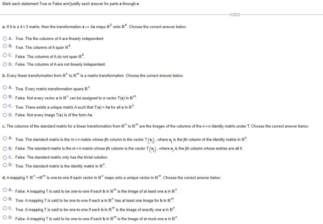 Solved Mark each statement True or False and justify each | Chegg.com