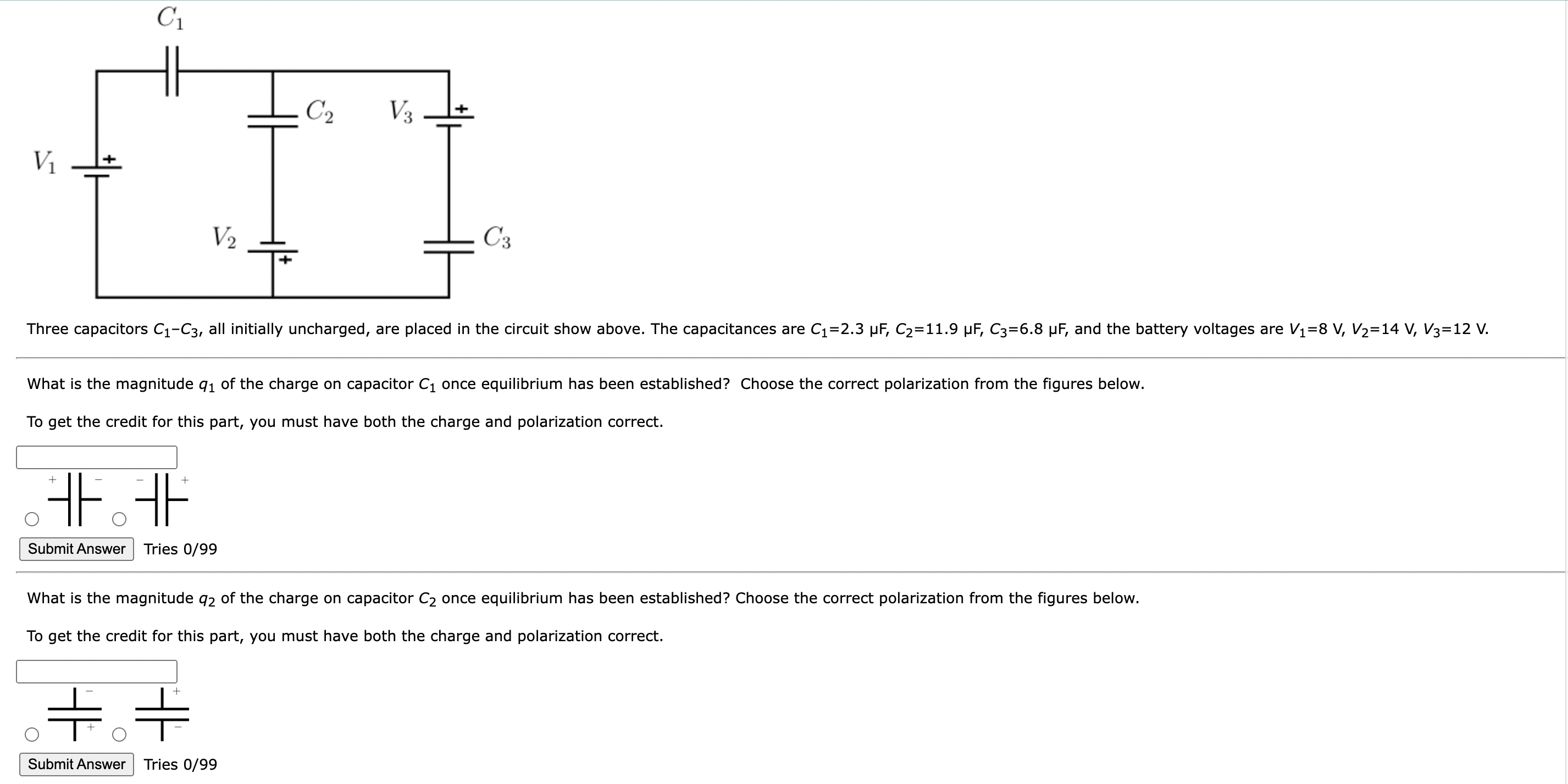 Solved What is the magnitude q1 of the charge on capacitor | Chegg.com