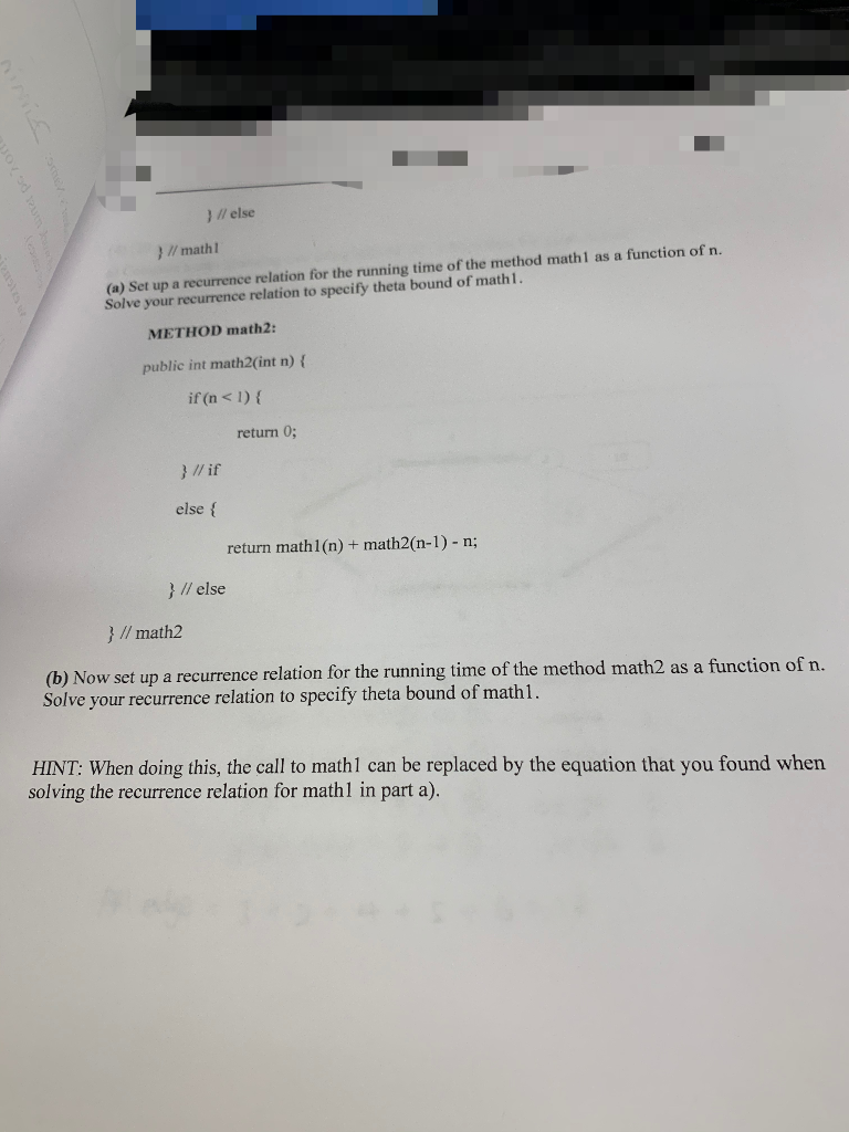 Solved (3) [25 pts.] Given this method: METHOD math1: public | Chegg.com
