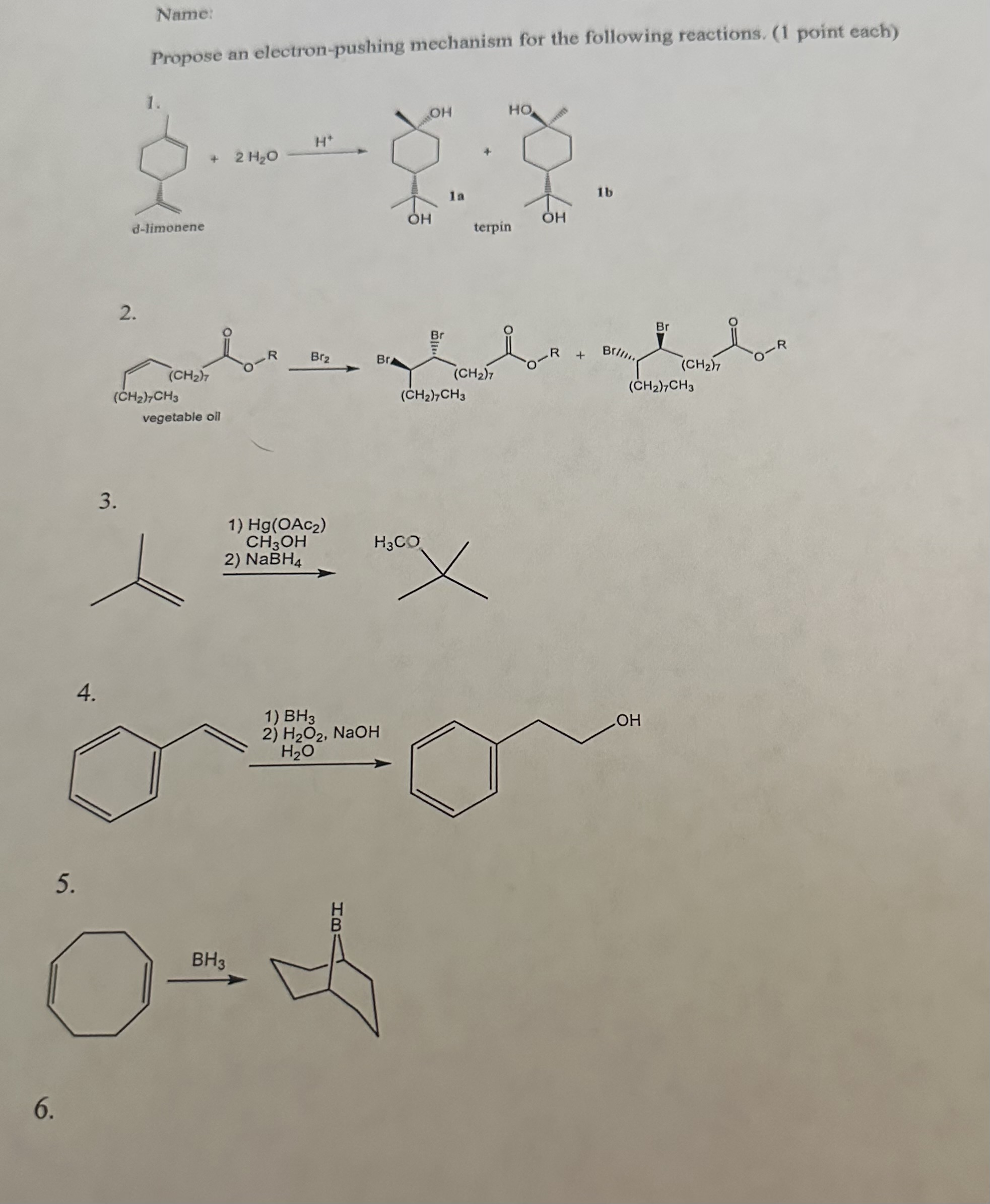 Solved Name: Propose an electron-pushing mechanism for the | Chegg.com