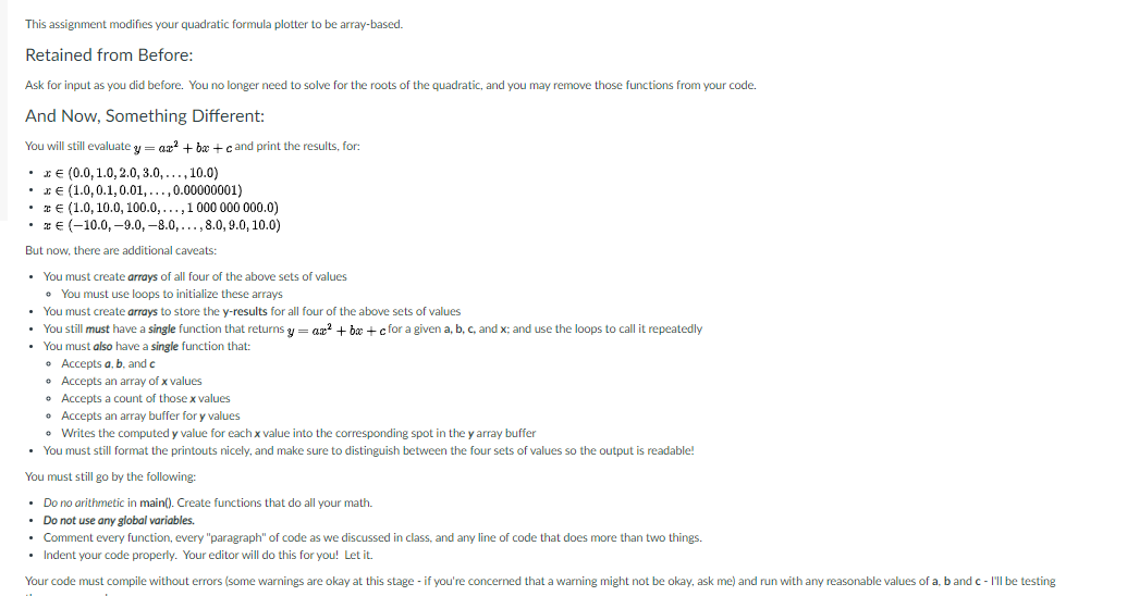 Solved This assignment modifies your quadratic formula | Chegg.com