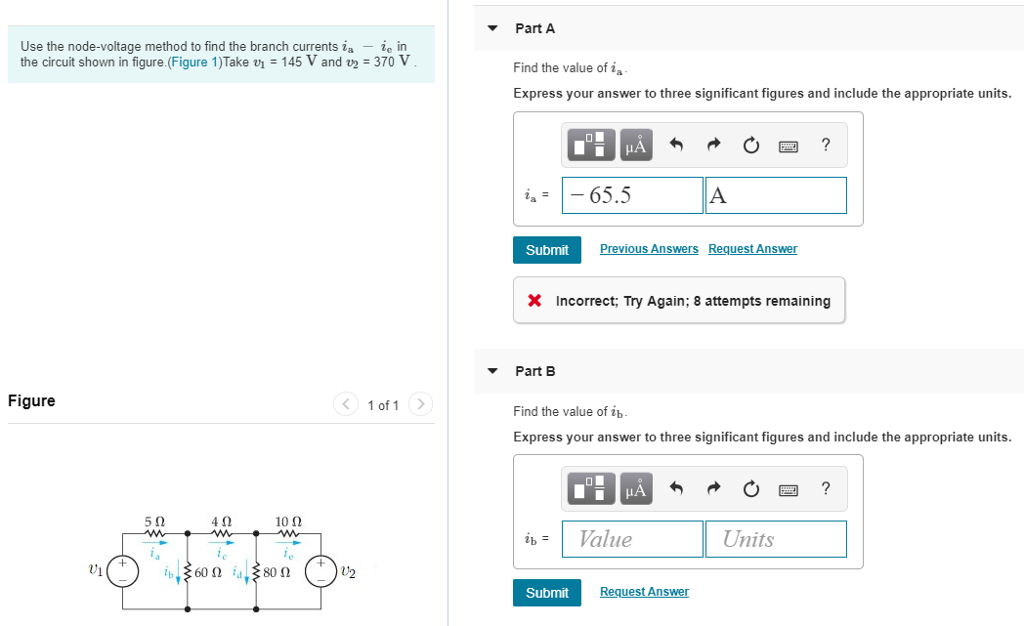 Solved Part A Use the node-voltage method to find the branch | Chegg.com