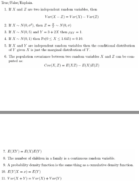 Solved True/False/Explain 1. If X and Z are two independent | Chegg.com