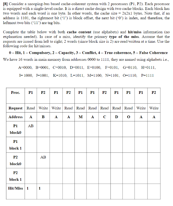 Solved [8] Consider a snooping-bus based cache-coherent | Chegg.com