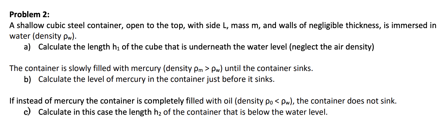Solved Problem 2:A shallow cubic steel container, open to | Chegg.com