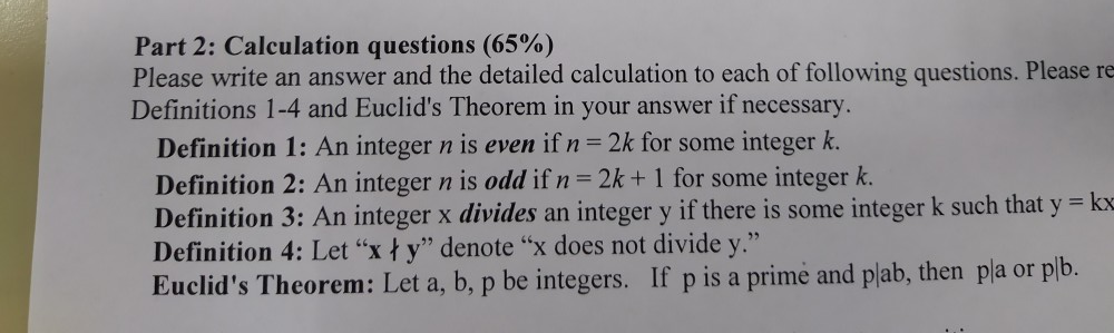 Solved Part 2: Calculation questions (65%) Please write an | Chegg.com