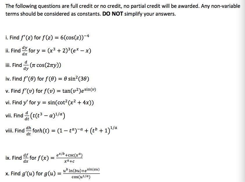 Solved The following questions are full credit or no credit, | Chegg.com