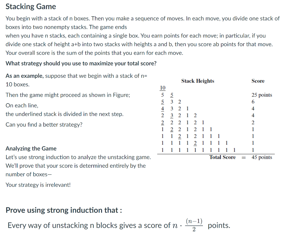 Solved Stacking Game You begin with a stack of n boxes. Then | Chegg.com