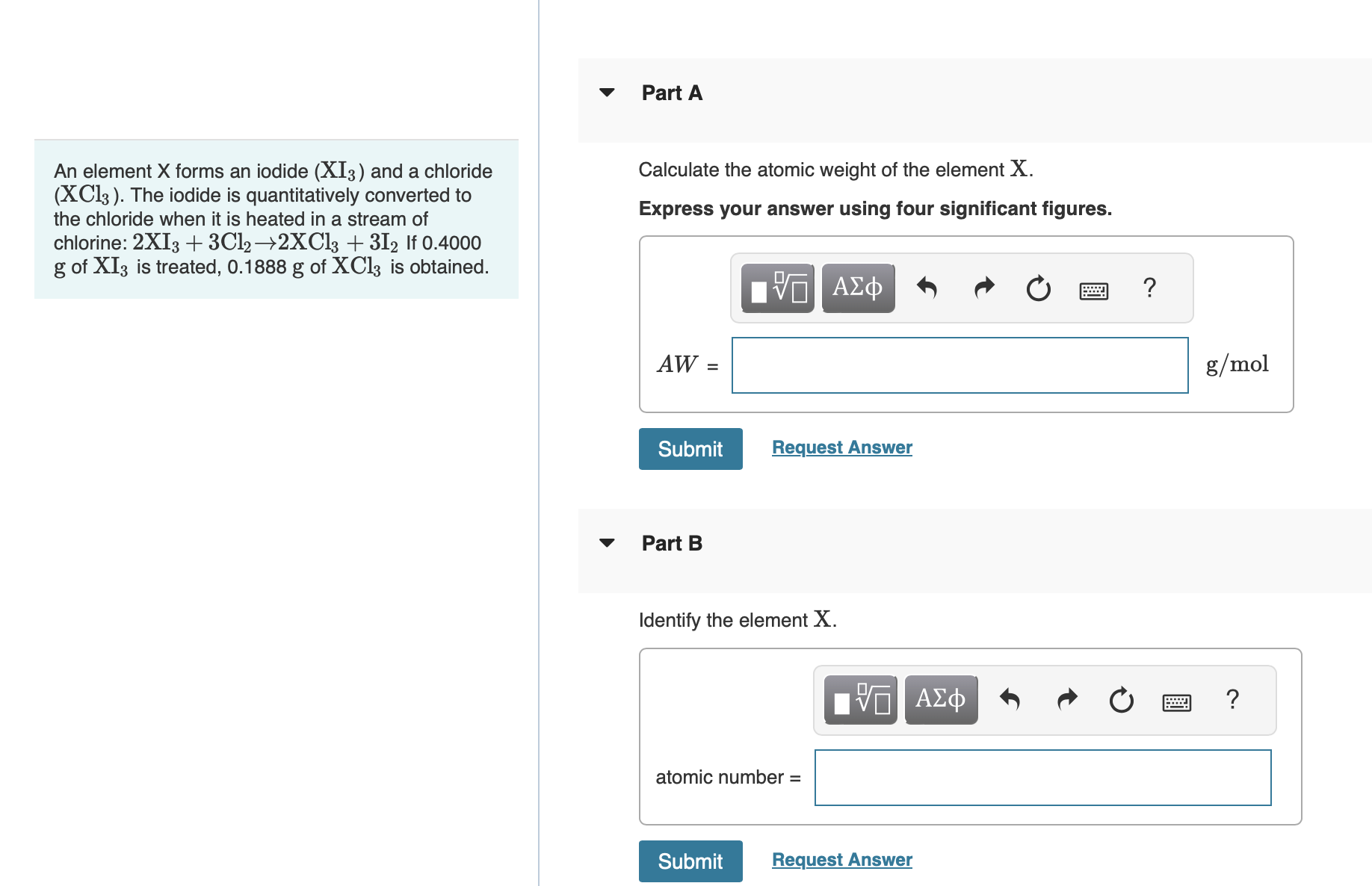 Solved An element X forms an iodide (XI3) and a chloride | Chegg.com