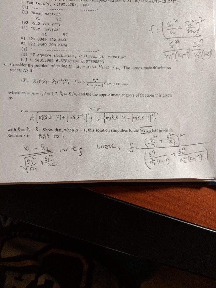 pboxTES STAT535/Tables/T5-12. DAT") >Tsq.test (x, | Chegg.com