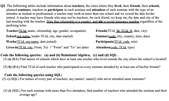 Solved Q2. The following tables include information about | Chegg.com