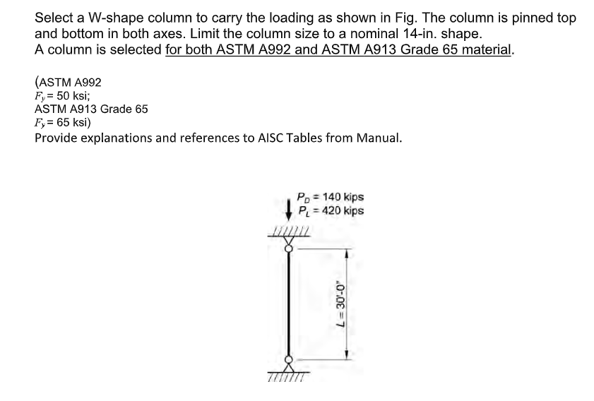 Solved Select a W-shape column to carry the loading as shown | Chegg.com