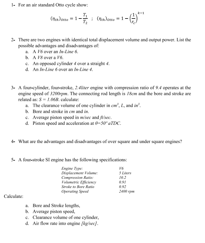 Solved 1- For an air standard Otto cycle show: T (nth)otto = | Chegg.com