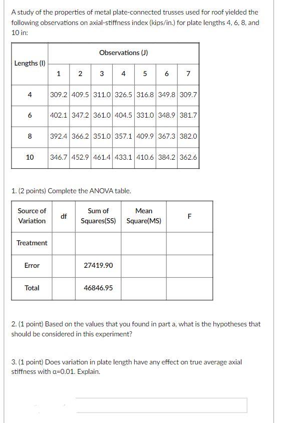 Solved A study of the properties of metal plate-connected | Chegg.com