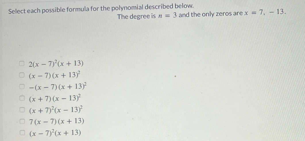 Solved Select each possible formula for the polynomial | Chegg.com