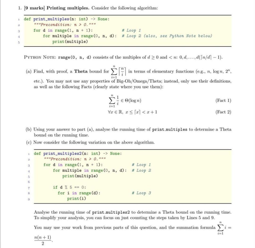 Solved 1. [9 marks] Printing multiples. Consider the | Chegg.com