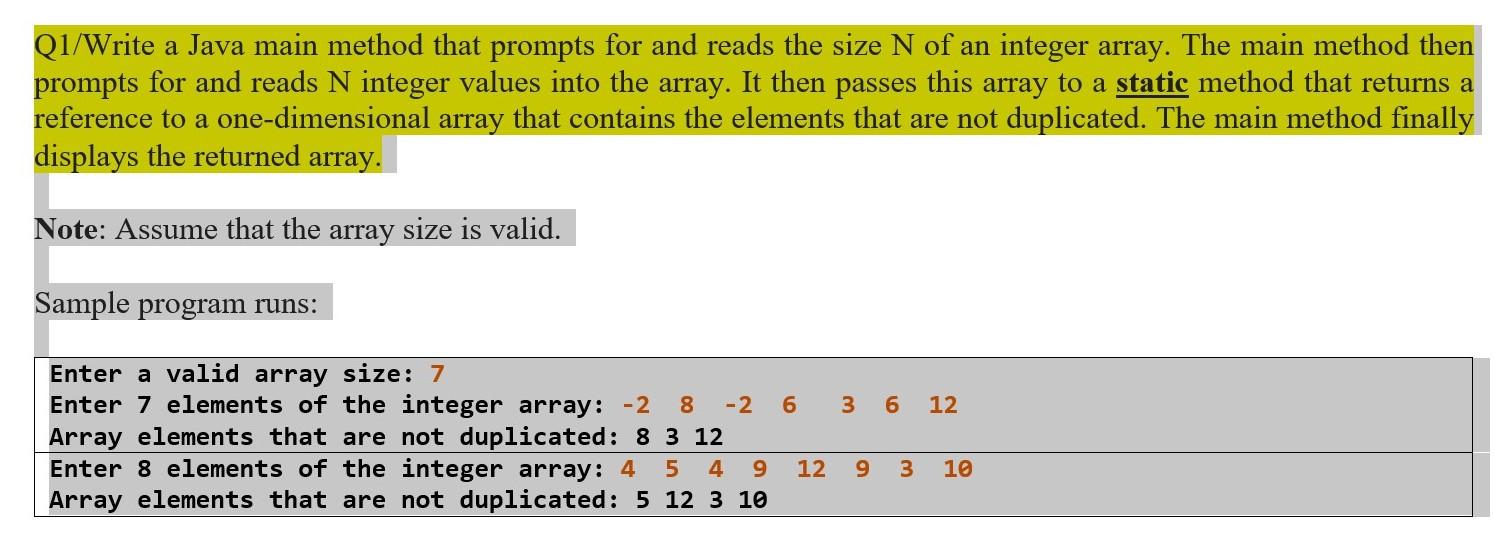Solved Q1 Write A Java Main Method That Prompts For And Chegg