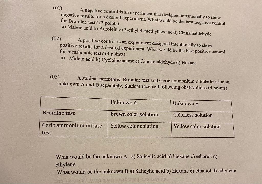 Solved (01) A negative control is an experiment that | Chegg.com