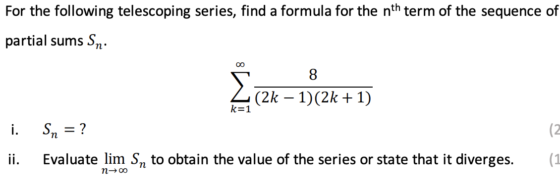 Solved For the following telescoping series, find a formula | Chegg.com