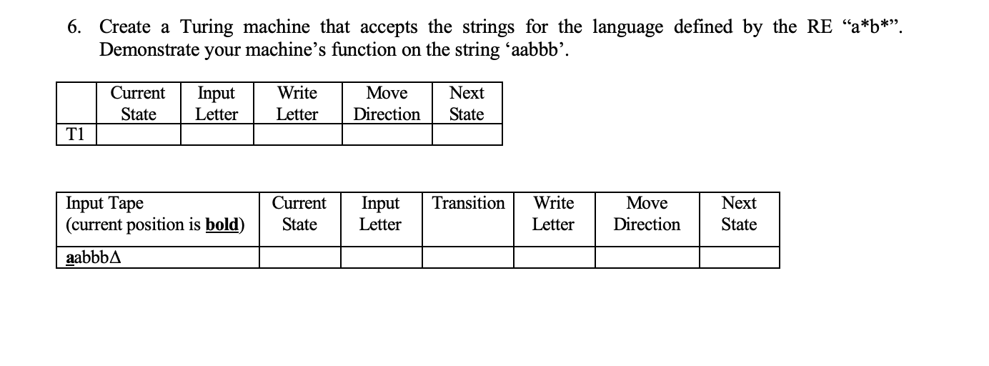 Solved 6 Create A Turing Machine That Accepts The Strings 5298