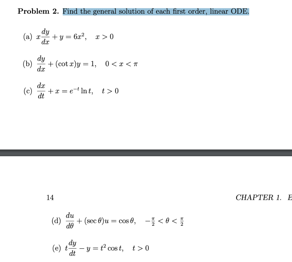 Solved Problem 2. Find the general solution of each first | Chegg.com