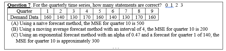 Solved Question 7. For the quarterly time series, how many | Chegg.com